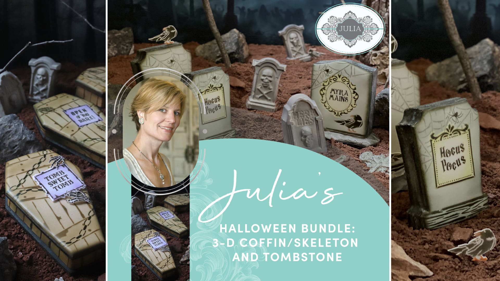 Halloween Bundle: 3-D Coffin/Skeleton and Tombstone Cookie Tutorials - Julia Usher